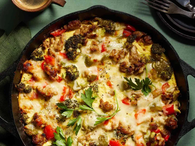 Receta de Cazuela de desayuno con coliflor y salchicha de pavo