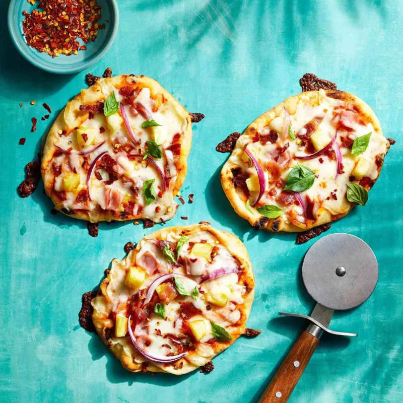 Receta de Mini pizza hawaiana naan